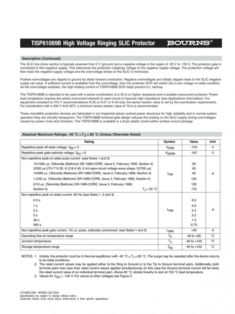 TISP61089B technical document page 2