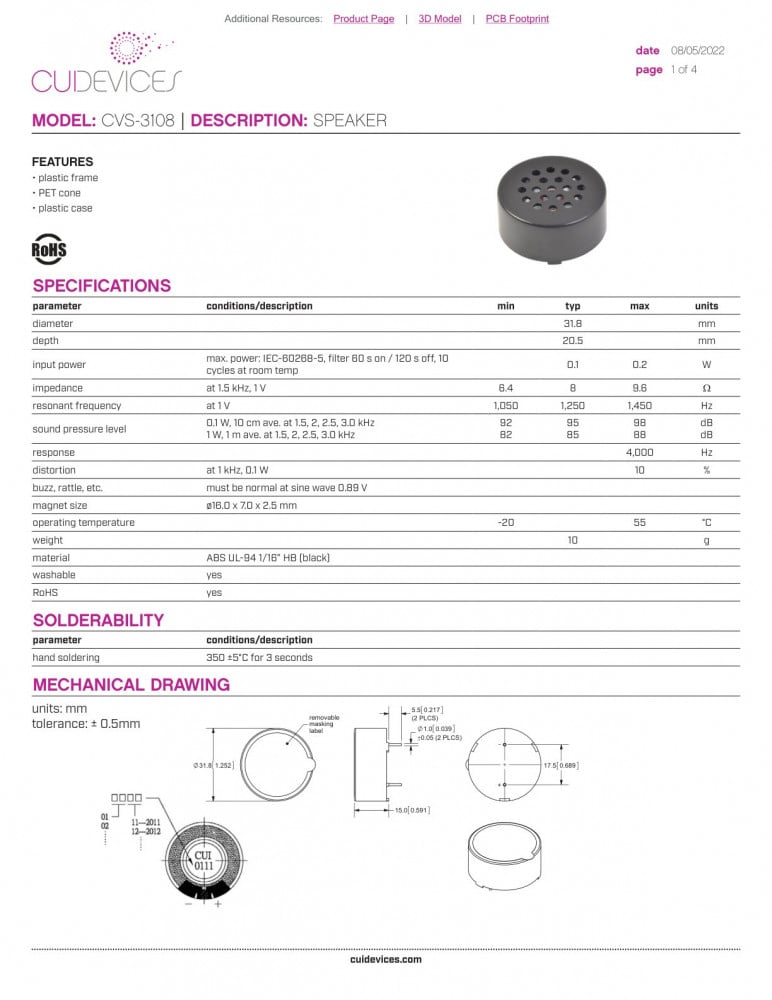 CVS-3108 datasheet page 1