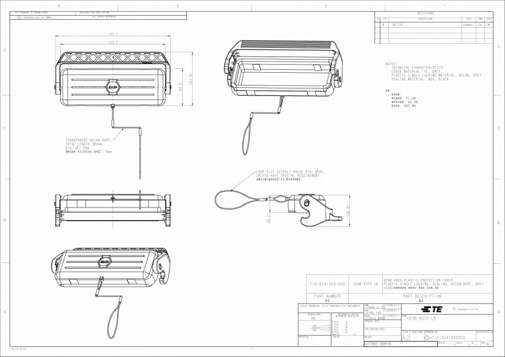 TE Connectivity T1010241500-000 controlled customer drawing preview