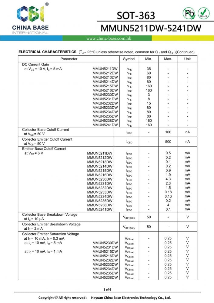 CBI MMUN5213DW datasheet page 3