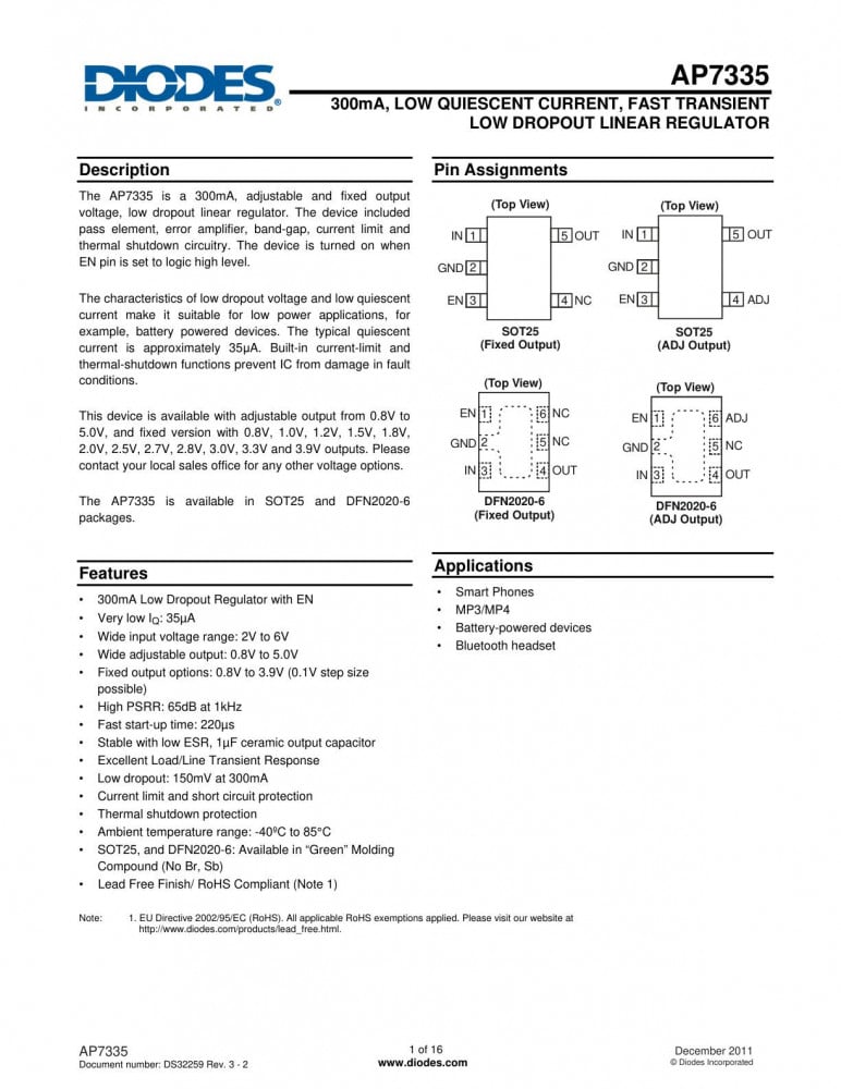 AP7335 datasheet page 1