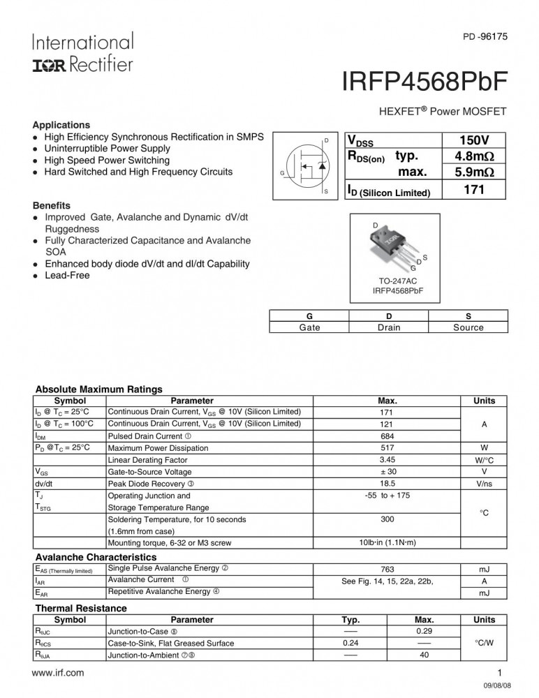 IRFP4568PBF datasheet page 1