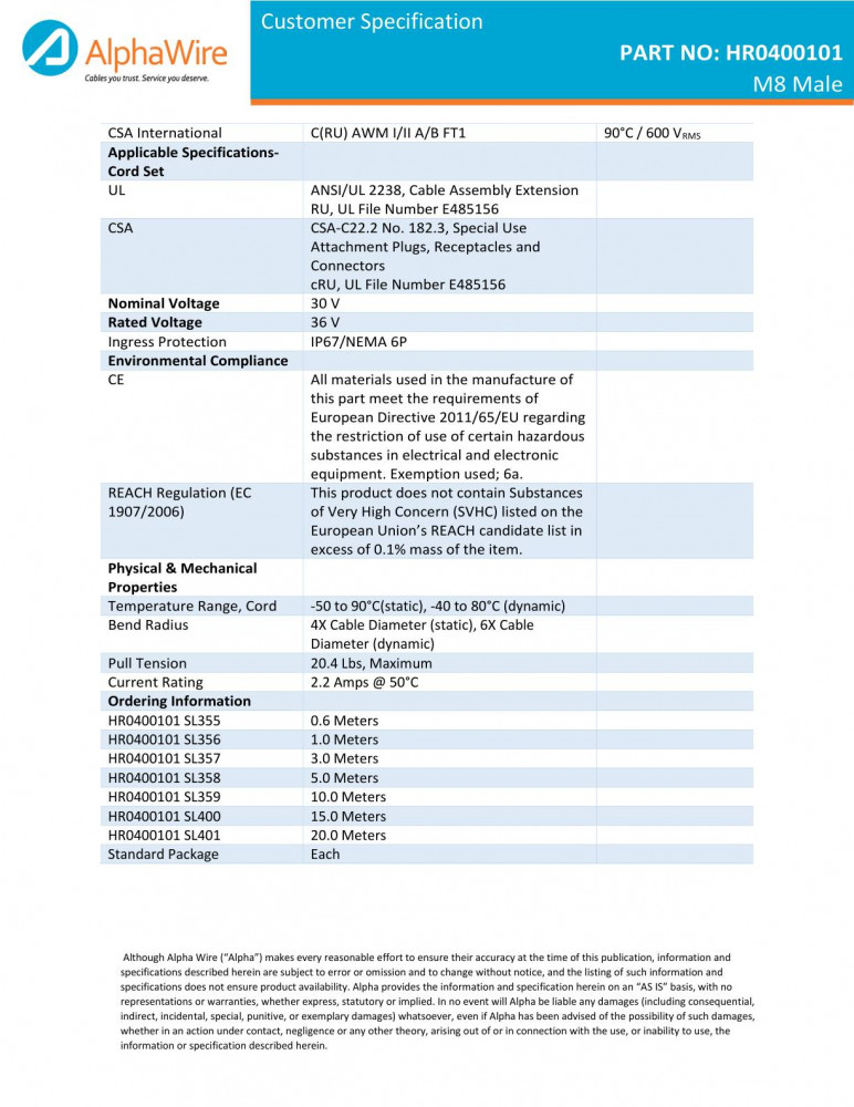 Alpha Wire HR0400101 SL357 technical drawing page 2