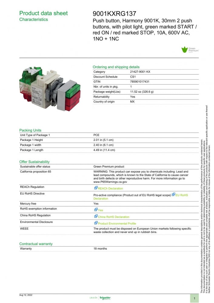 9001KXRG137 technical document preview