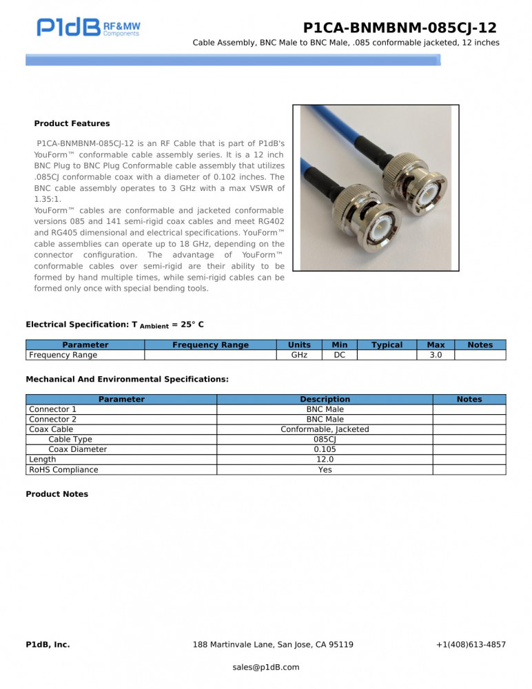 Product technical document image for P1CA-BNMBNM-085CJ-12