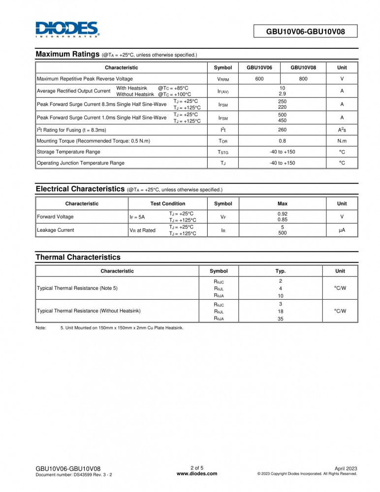 GBU10V08-TU datasheet page 2