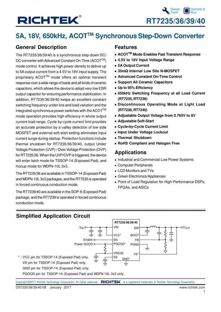 RT7240GSP technical document page 1