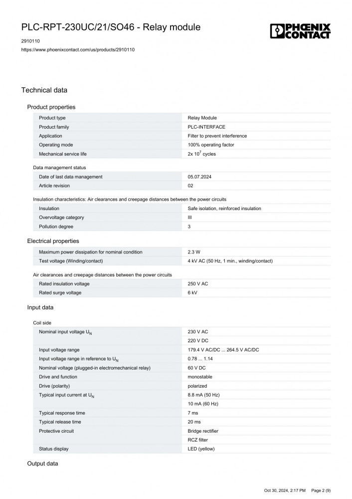 Phoenix Contact 2910110 technical document page 2