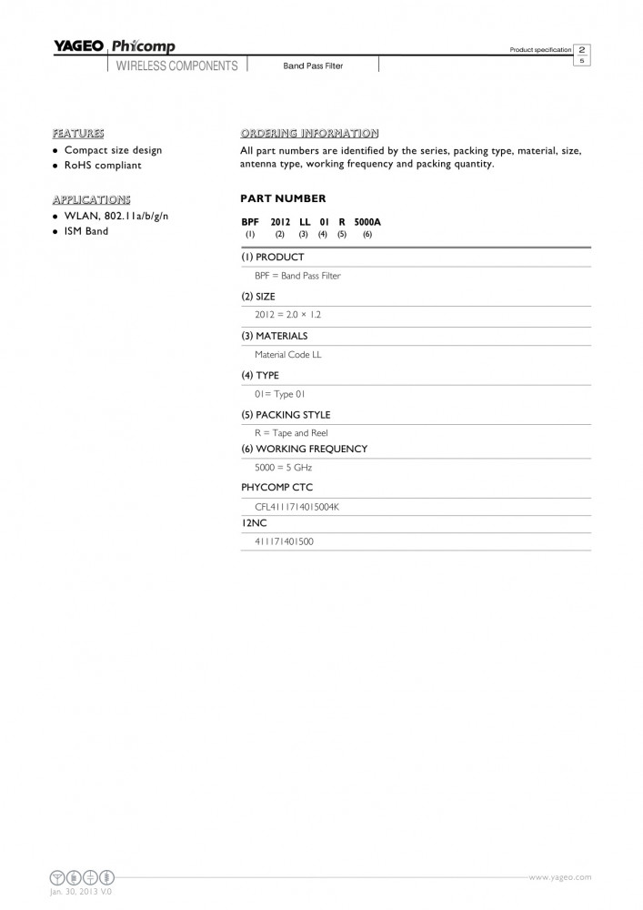 BPF2012LL01R5000A datasheet page 2