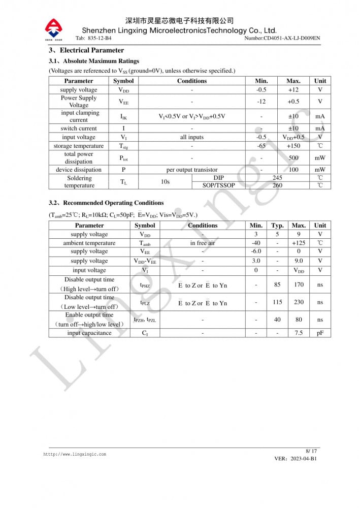 CD4051BPW(LX) datasheet page 8