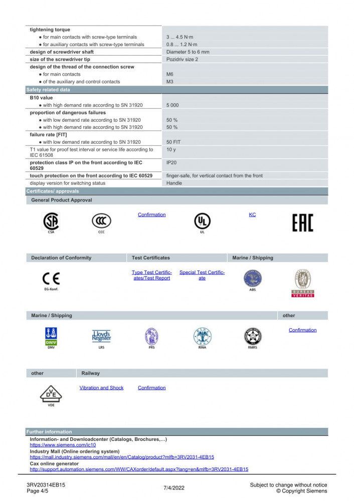 3RV20314EB15 technical document page 4