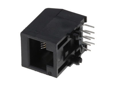 Modular Jack, Right-Angle, Through Hole, 6/4, Panel Stops