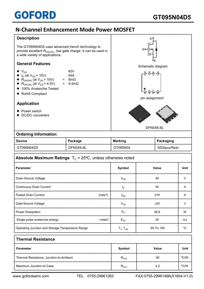 GT095N04D5 datasheet page 1