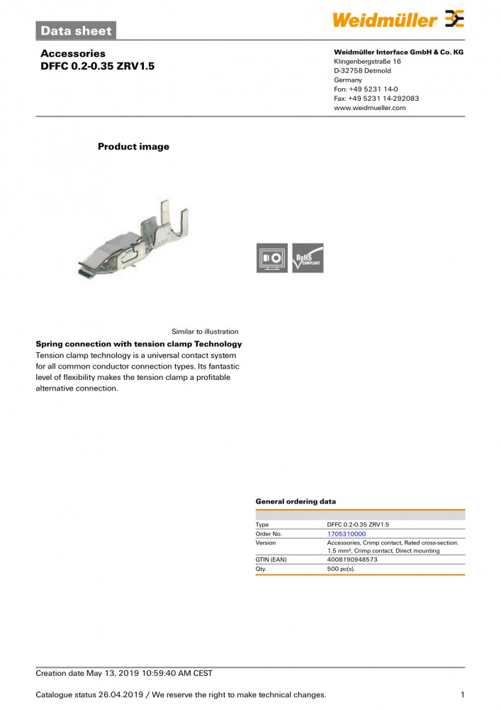 WEIDMULLER 1705310000 document page 1