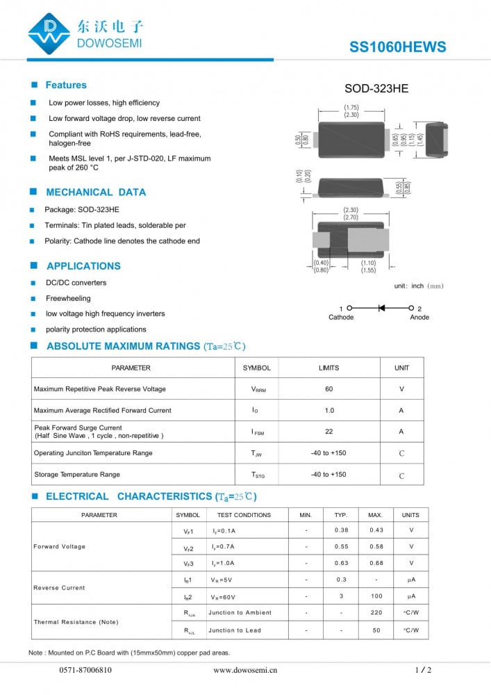 DOWO SS1060HEWS datasheet page 1