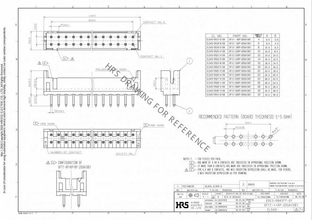 HRS DF11-12DP-2DSA(08) technical drawing