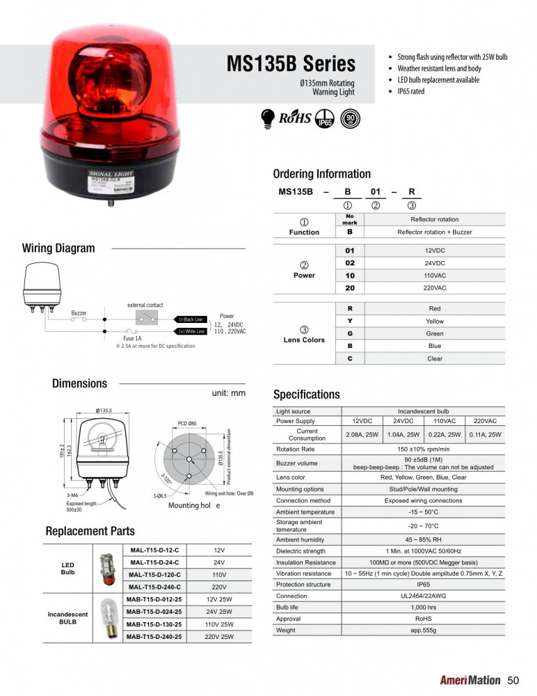 MS135B Series technical documentation page
