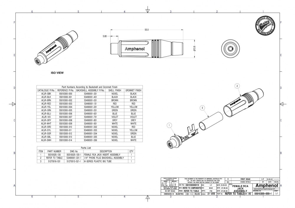 Amphenol ACJR-BLU technical drawing page