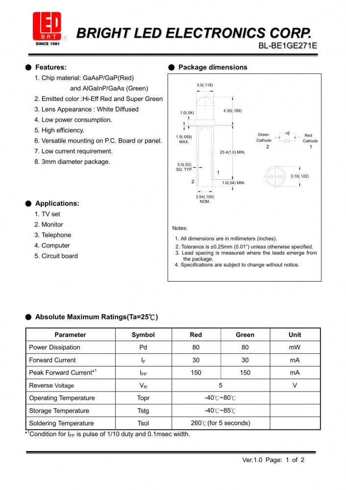 BL-BE1GE271E datasheet page 1