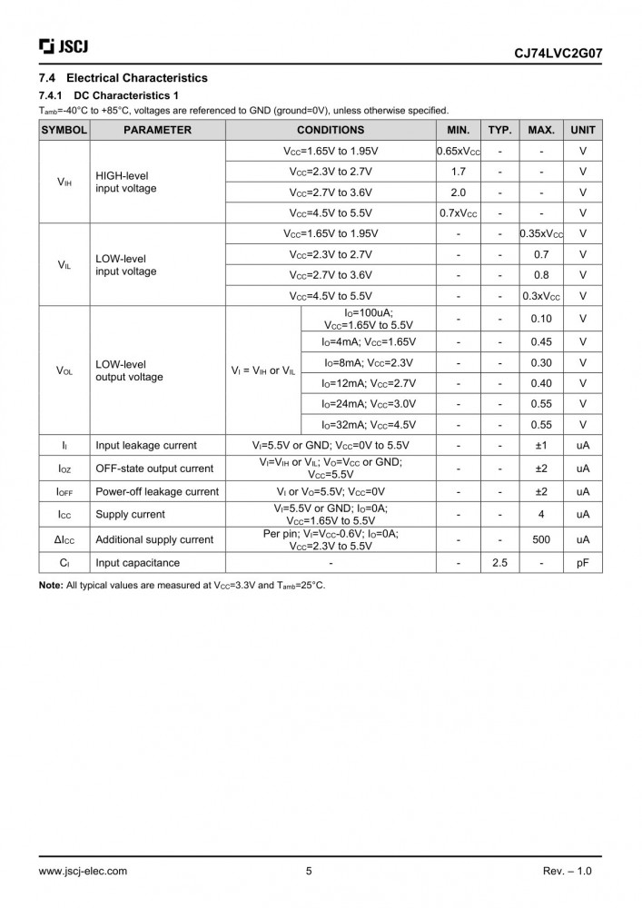 CJ74LVC2G07M6N datasheet page 5