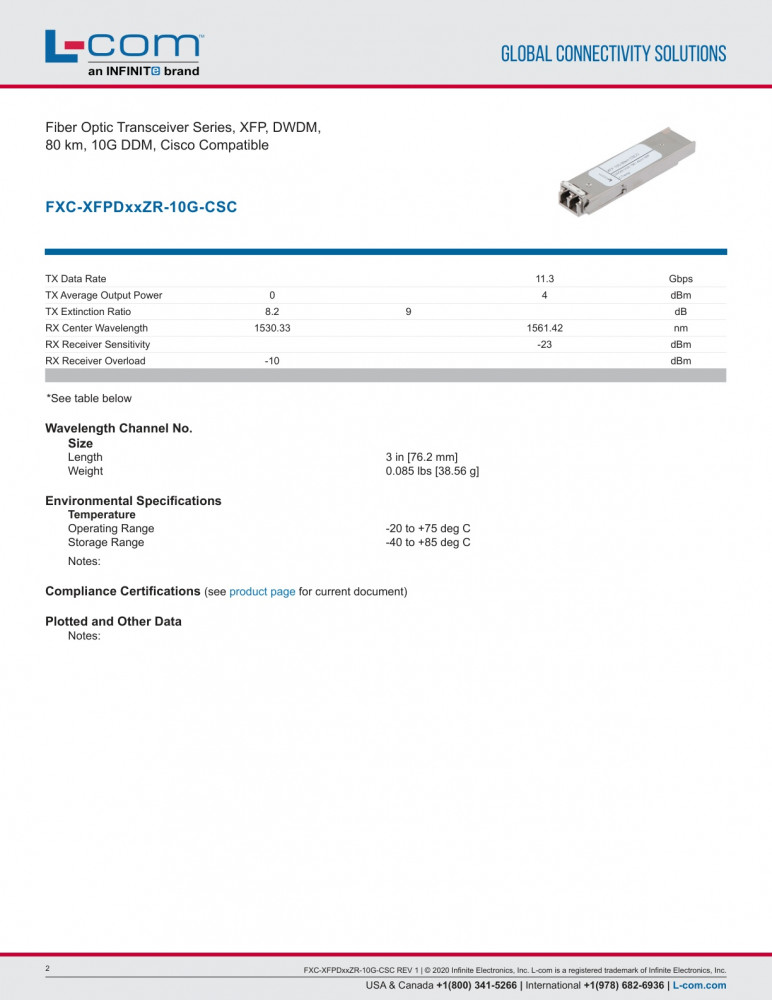 FXC-XFPD34ZR-10G-CSC datasheet page 2