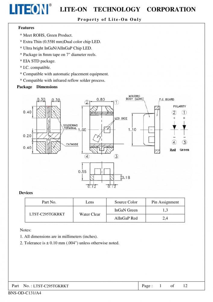 LTST-C295TGKRKT datasheet page 2