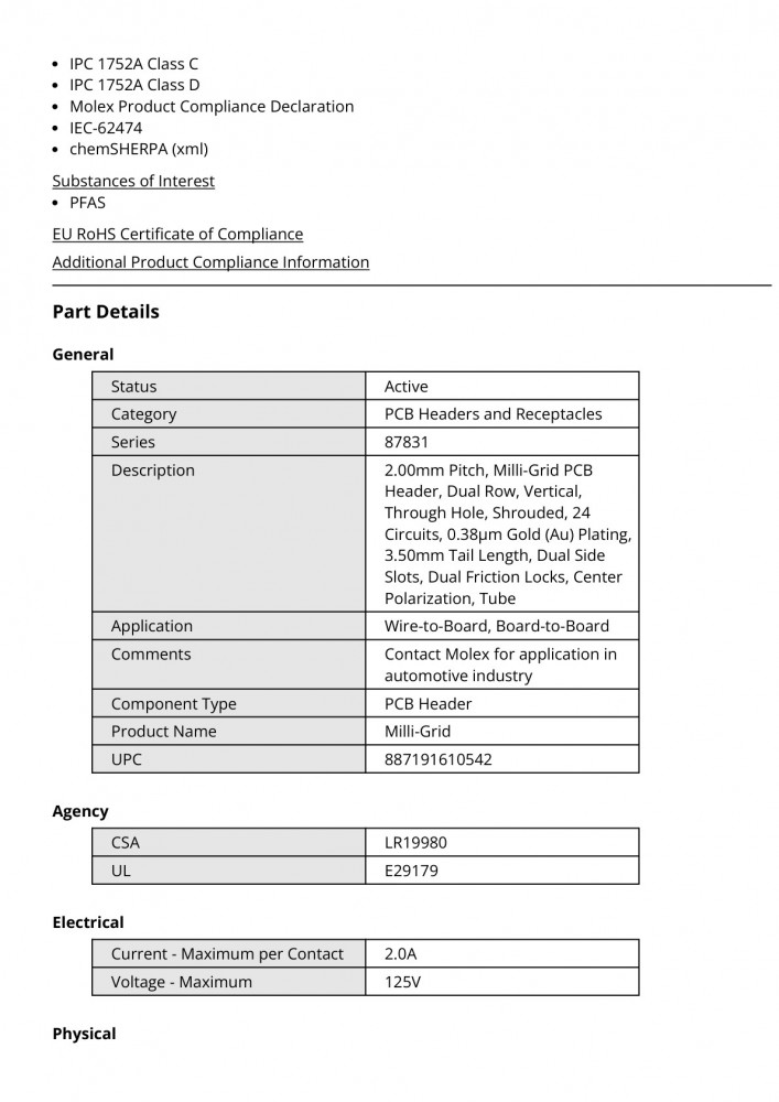 MOLEX 878312410 technical document page 2