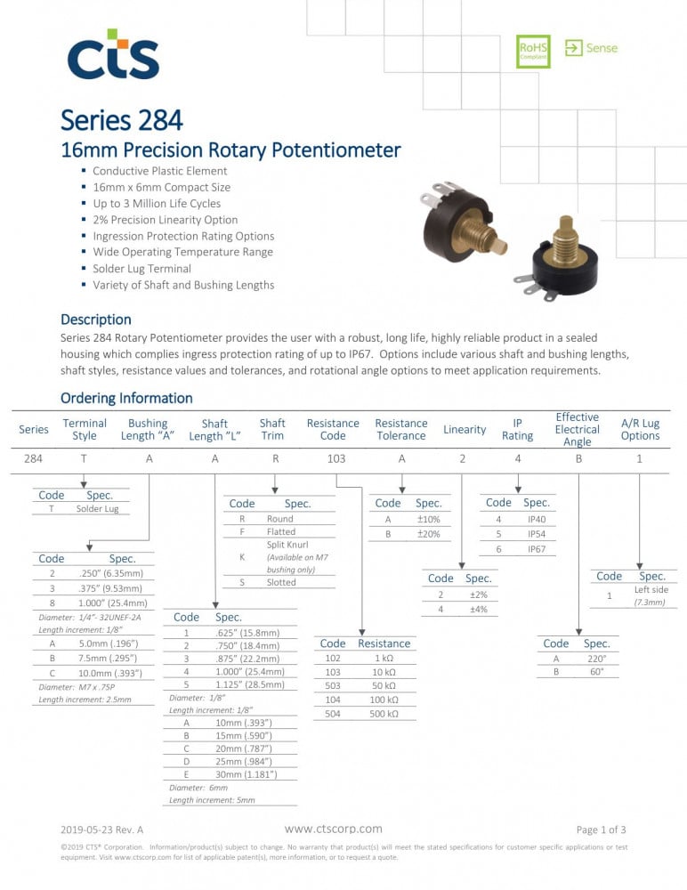CTS Series 284 product overview and ordering information