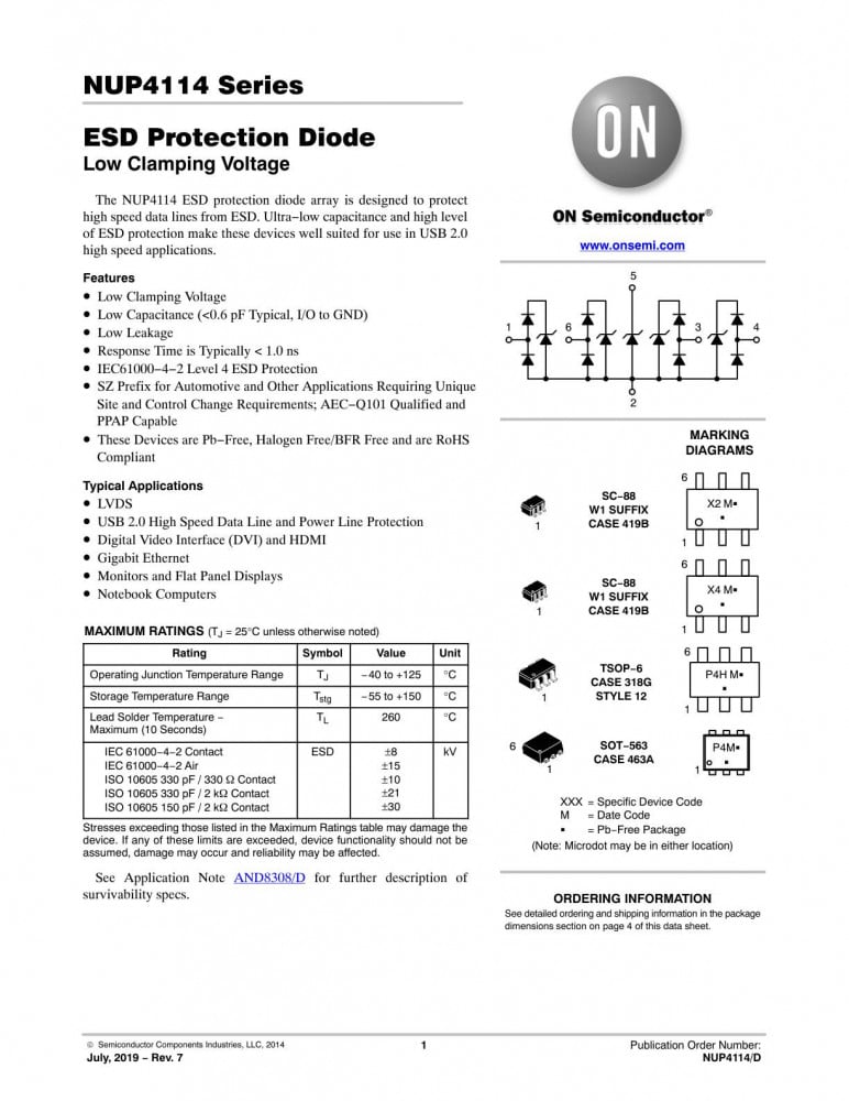 NUP4114UCLW1T2G datasheet page 1