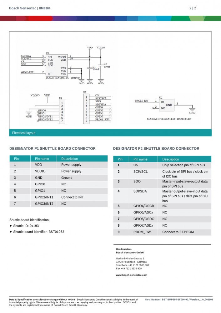 Bosch BMP384 Shuttle Board 3.0 documentation page 2