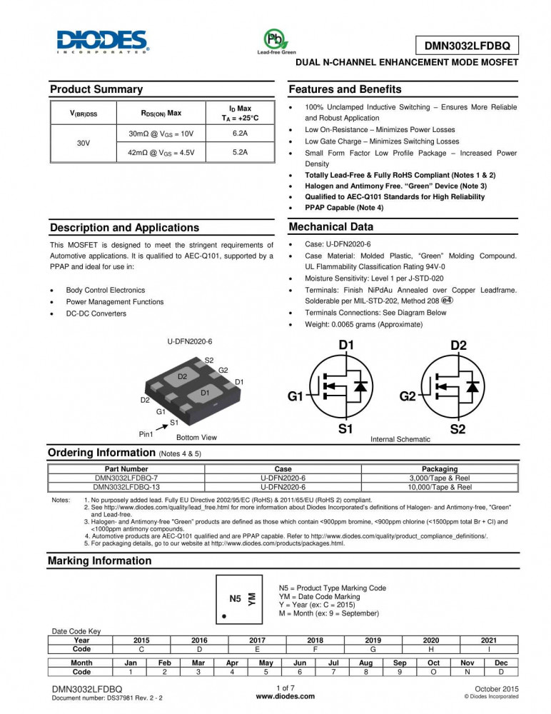 DMN3032LFDBQ-7 datasheet page 1