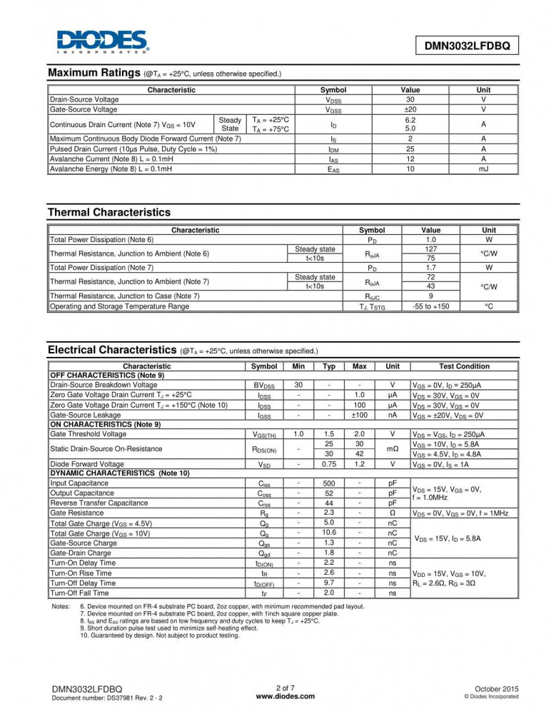 DMN3032LFDBQ-7 datasheet page 2