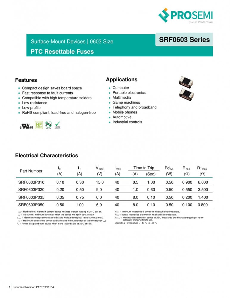 SRF0603 series datasheet page 1