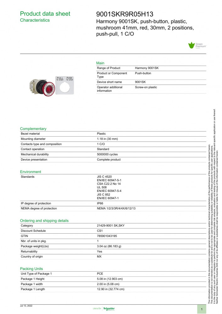 9001SKR9R05H13 technical document page 1