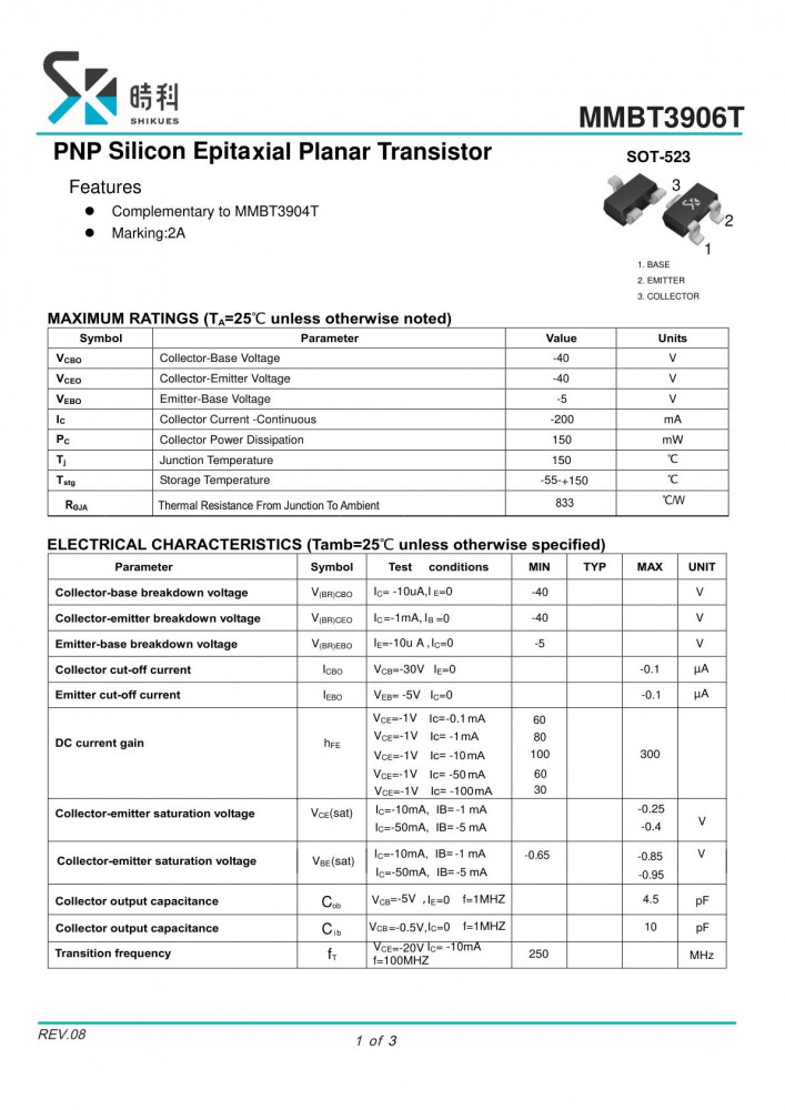 MMBT3906T datasheet page 1