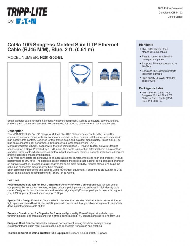 N261-S02-BL technical document page 1