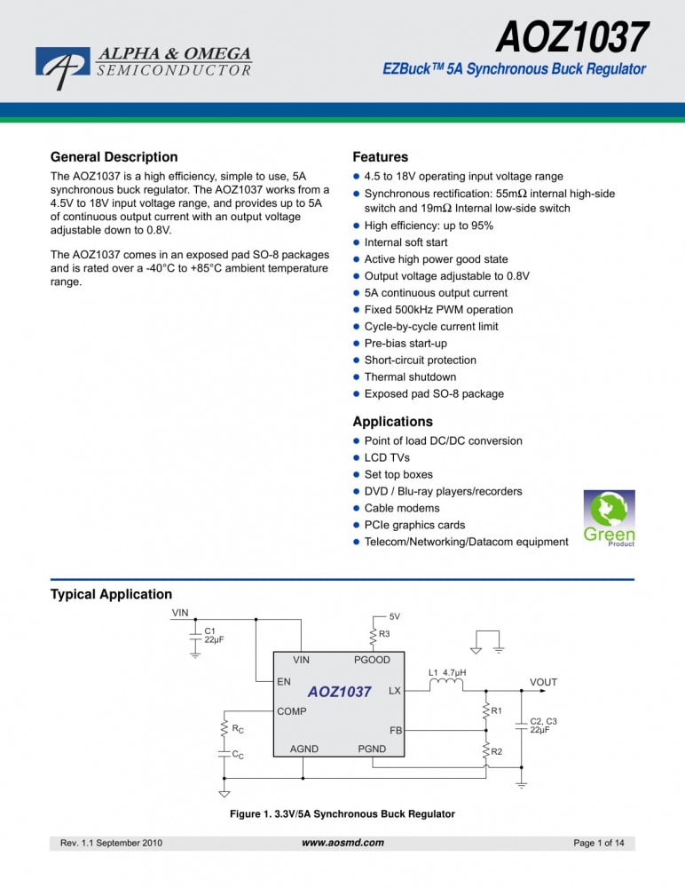 AOZ1037PI datasheet page 1