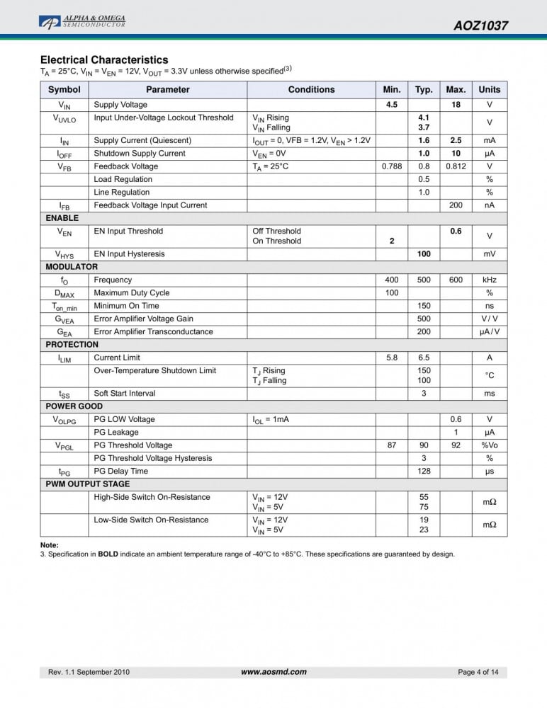 AOZ1037PI datasheet page 4