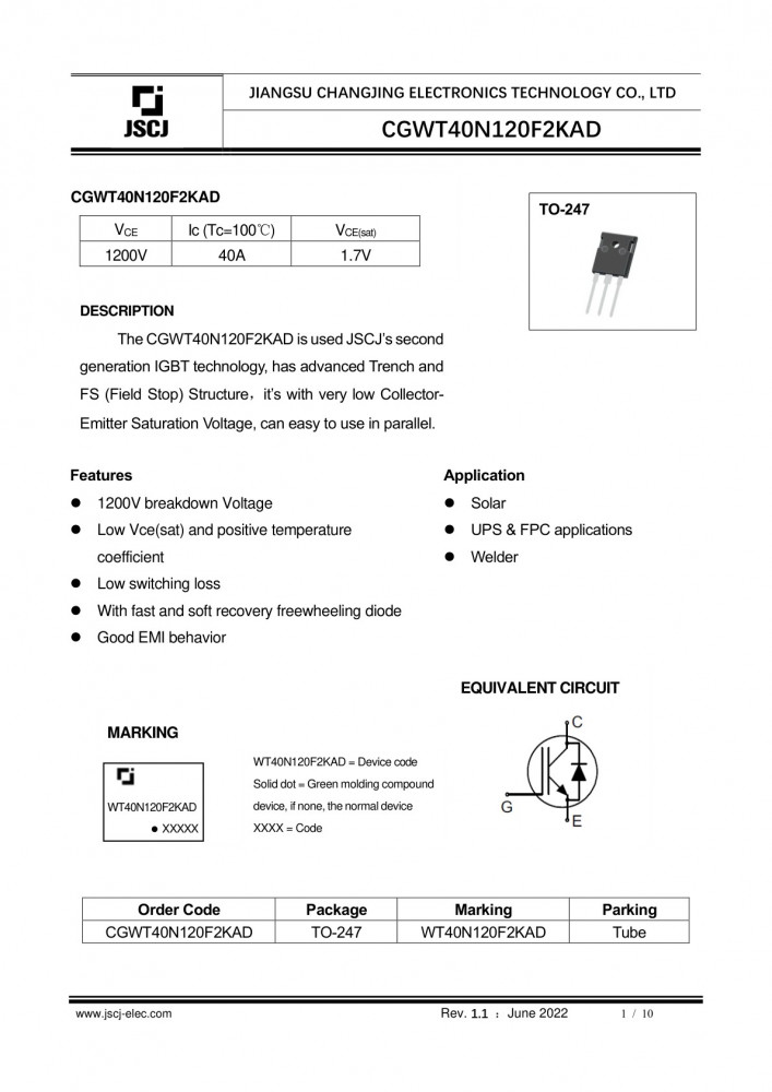 CGWT40N120F2KAD datasheet page 1
