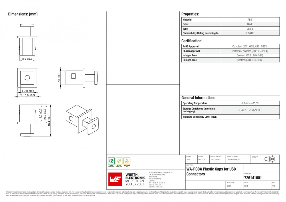 726141001 product datasheet page 1