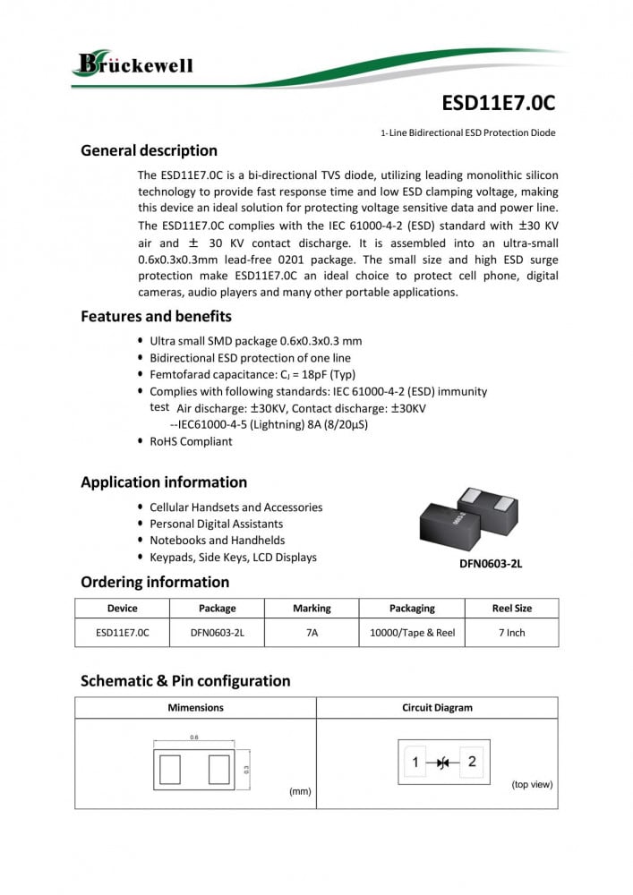 ESD11E7.0C datasheet page 1
