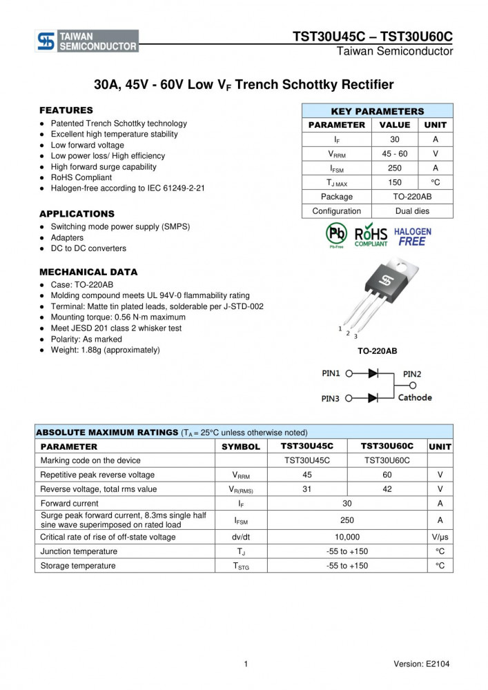 TST30U60C datasheet page 1
