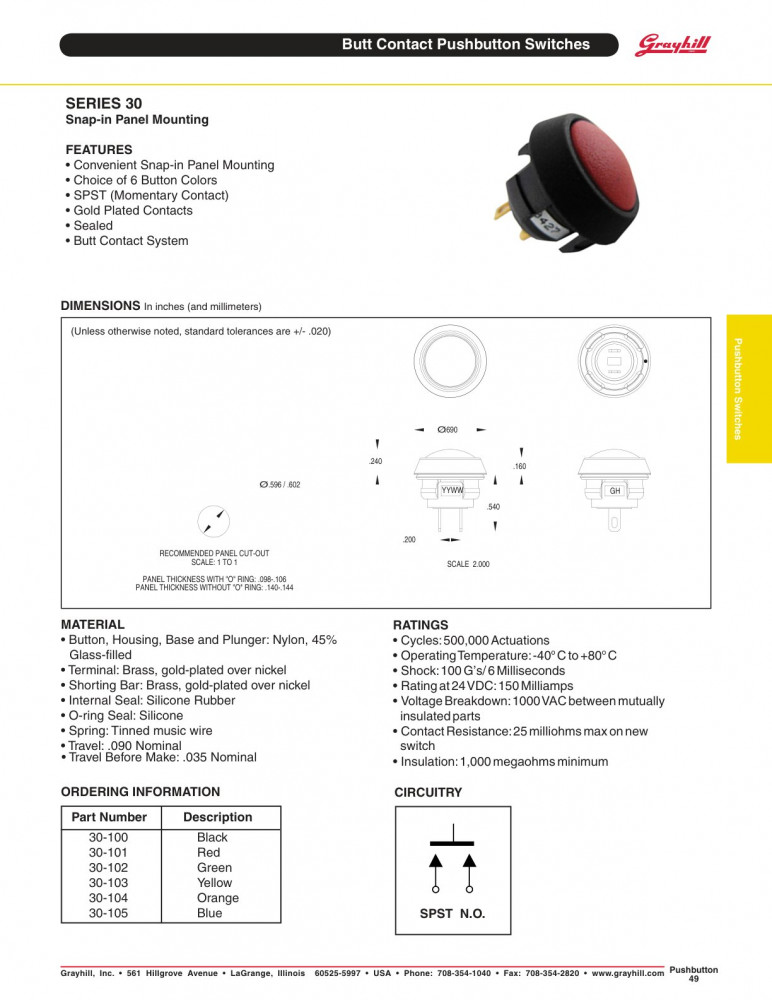 Grayhill Series 30 technical document page