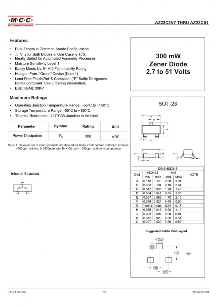 MCC AZ23C5V6-TP datasheet page 1