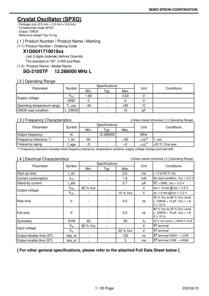 EPSON datasheet page 1