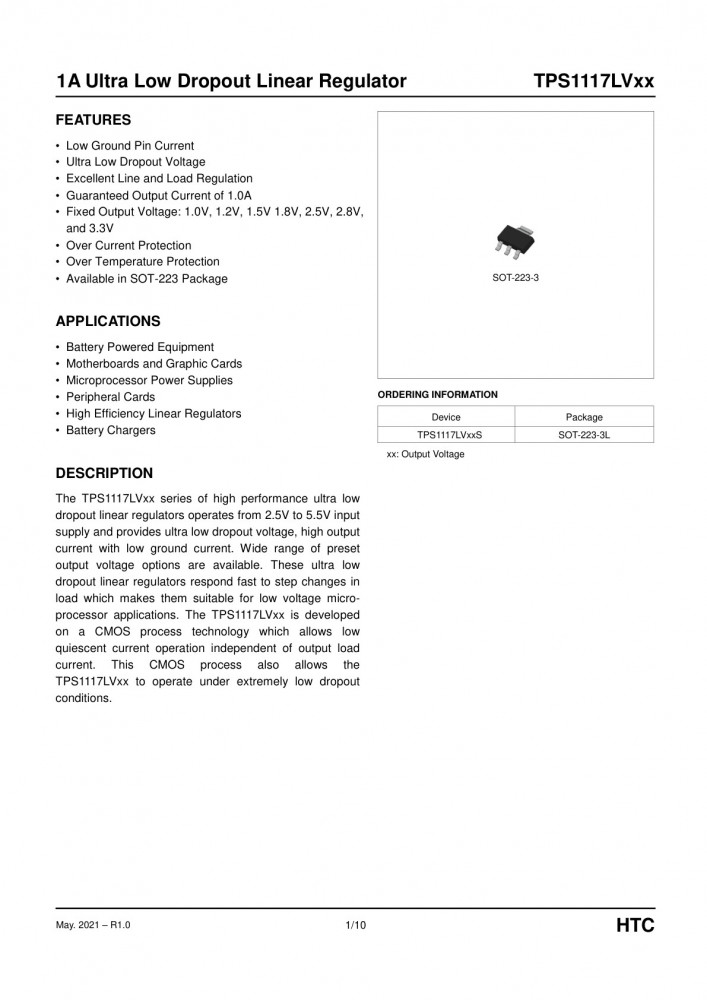 TPS1117LV15S datasheet page 1