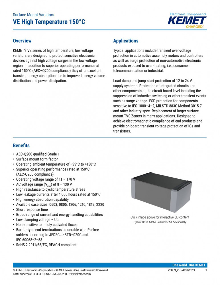 KEMET VE series datasheet page 1