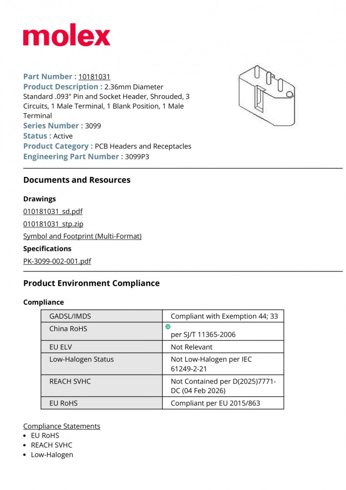 Molex drawing image, page 1