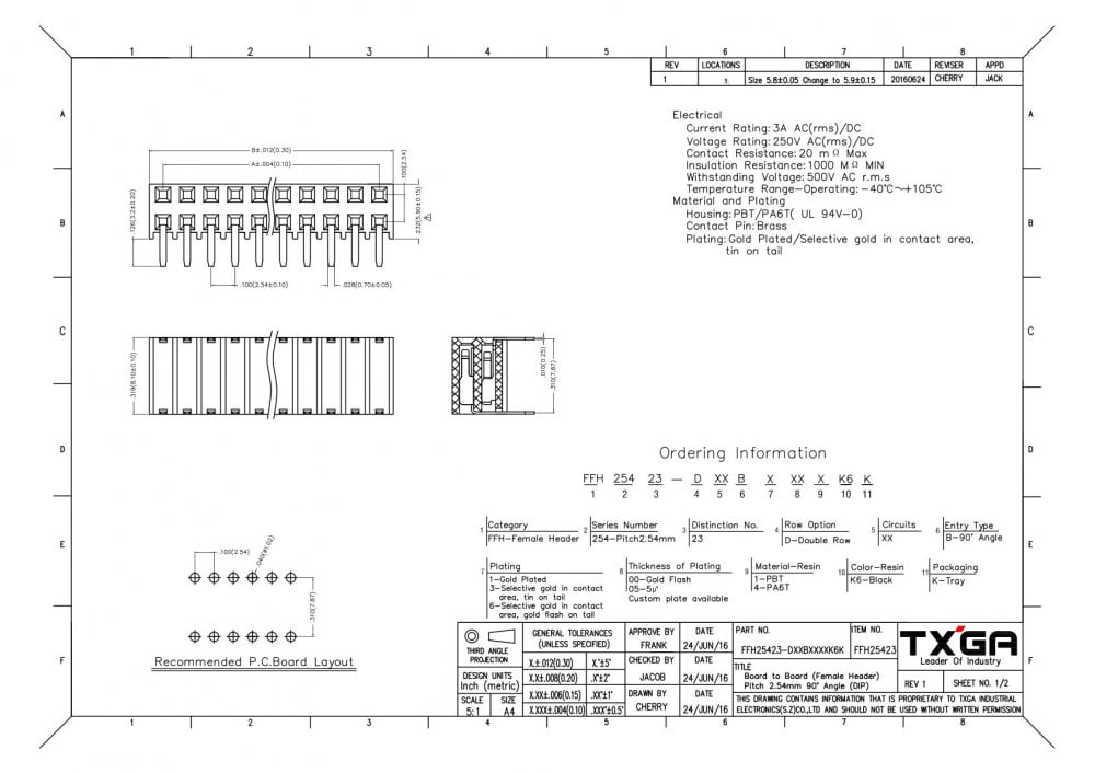 TXGA FFH25423 drawing page 1