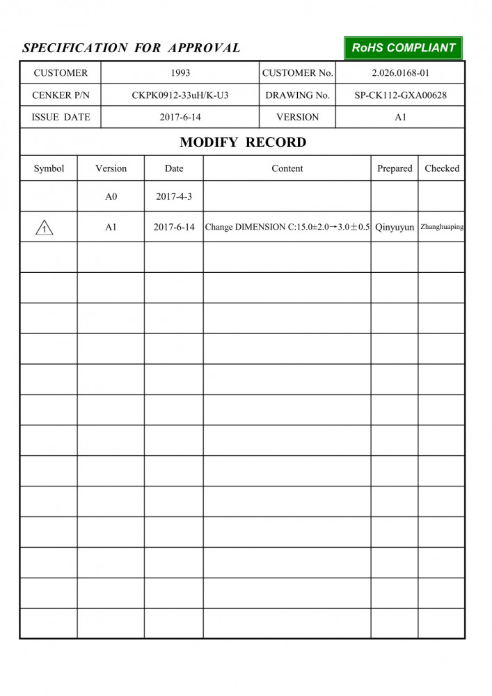 CKPK0912-33uH/K-U3 approval specification page 2